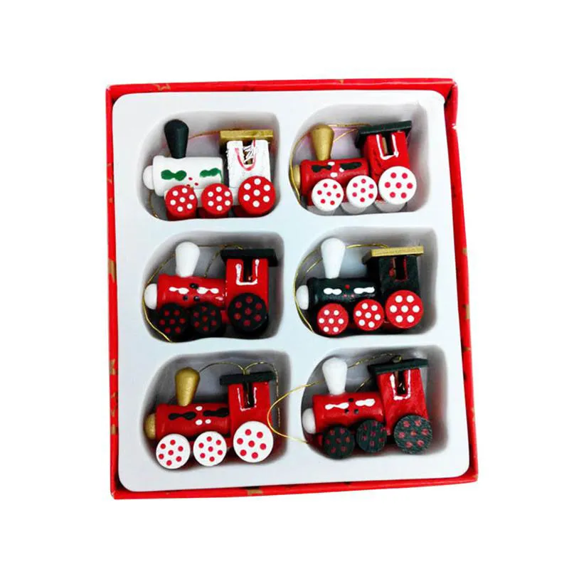 Festive Wooden Christmas Train Ornaments - Hand-Painted Cartoon Train ...