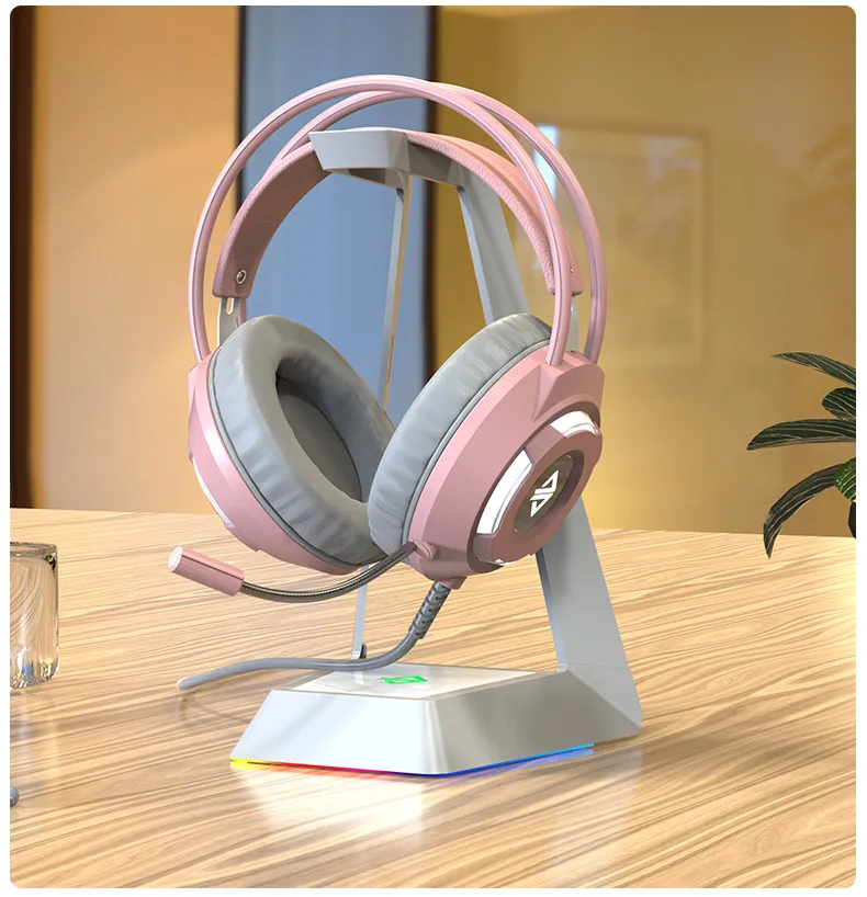 Pink Headphones For Gamers: Wired Stereo Hifi Headset With LED Light ...