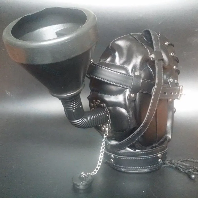 In Bondage Head Hood Mask Mouth Plug Headgear Funnel Fluid Liquid ...
