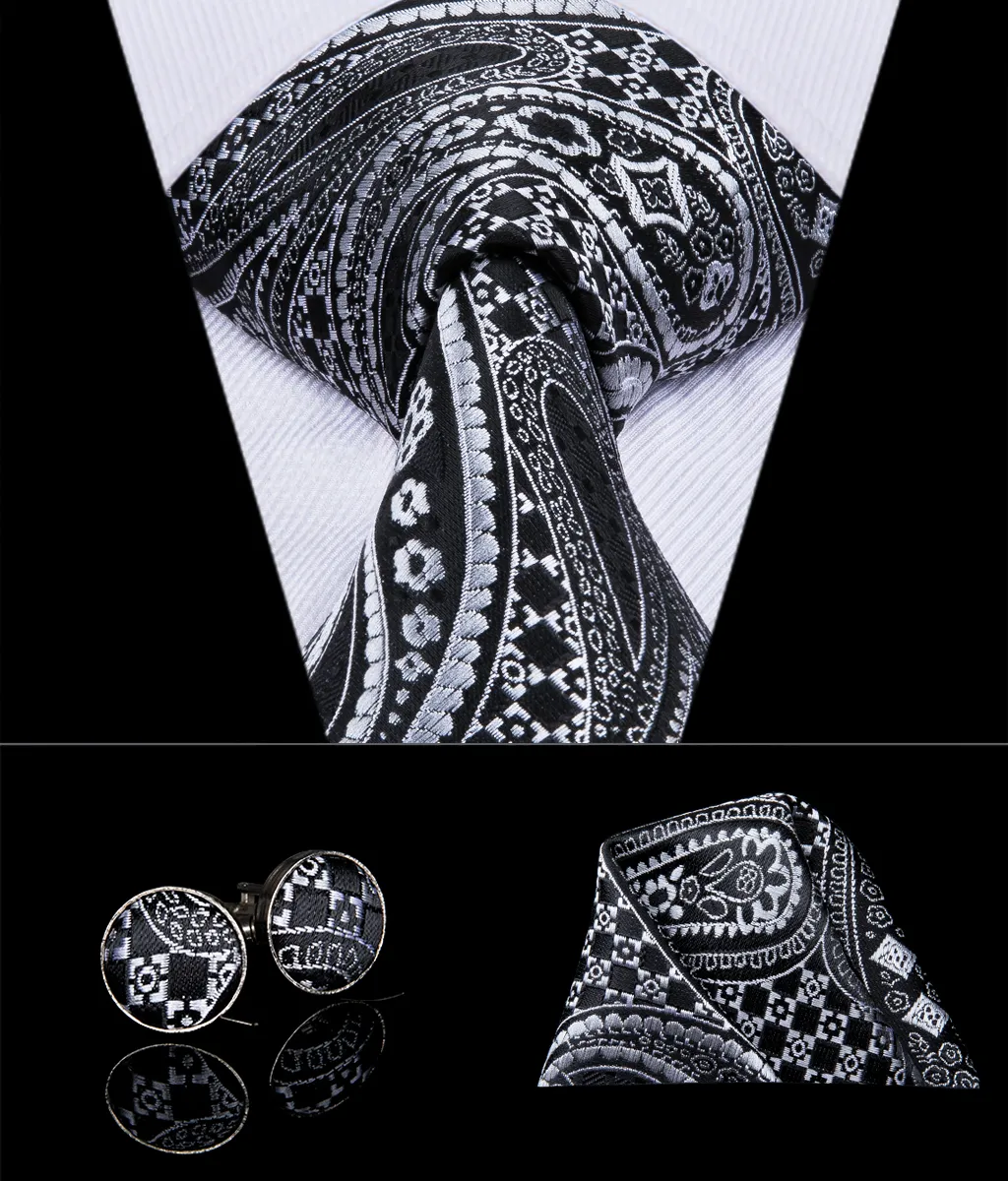 Hi Tie Luxury Silk Black Paisley Floral Lazos Para Hombres Lazo Set ...