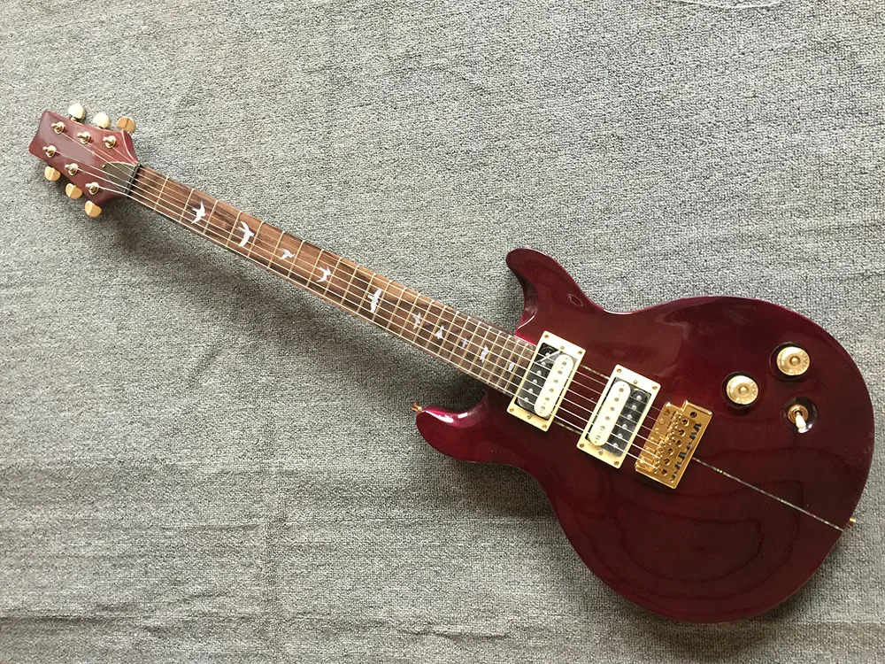 Factory Dark Red Electric Guitar With Flame Maple Veneer,Bird Fret ...