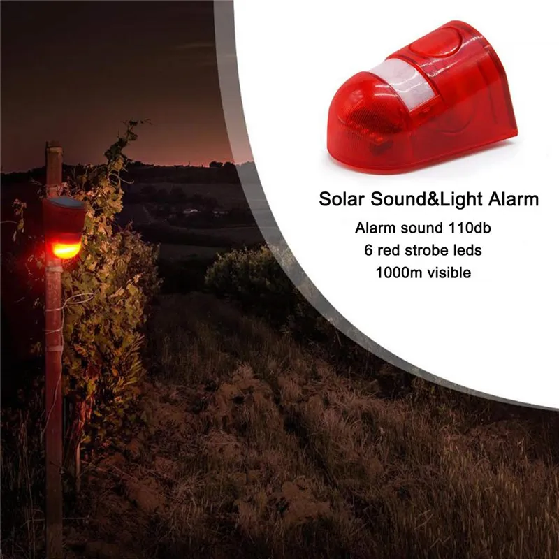 Solar Motion Sensor Alarm Light Outdoor 110dB Warning, 6 LED Red Light ...