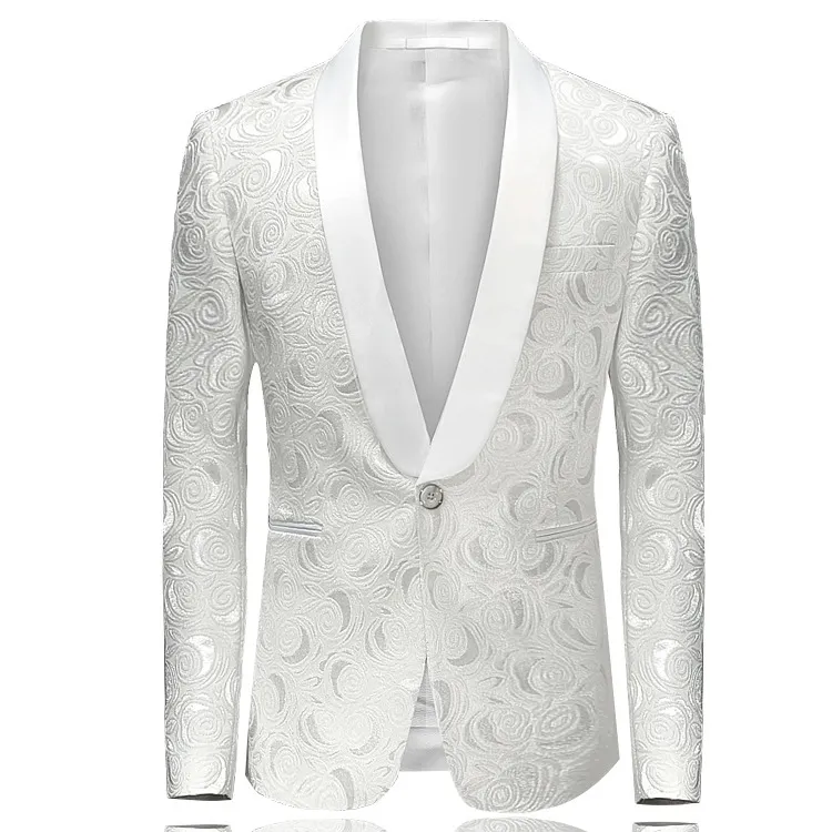 Floral Embossed Groom men's tuxedos with Shawl...