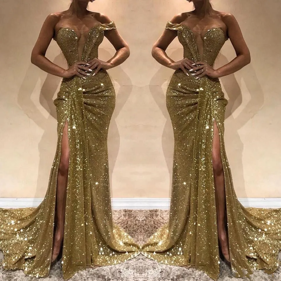 Blingbling Gold Sequins Prom Dresses Sexy One... From Manweisi, $87.39 ...