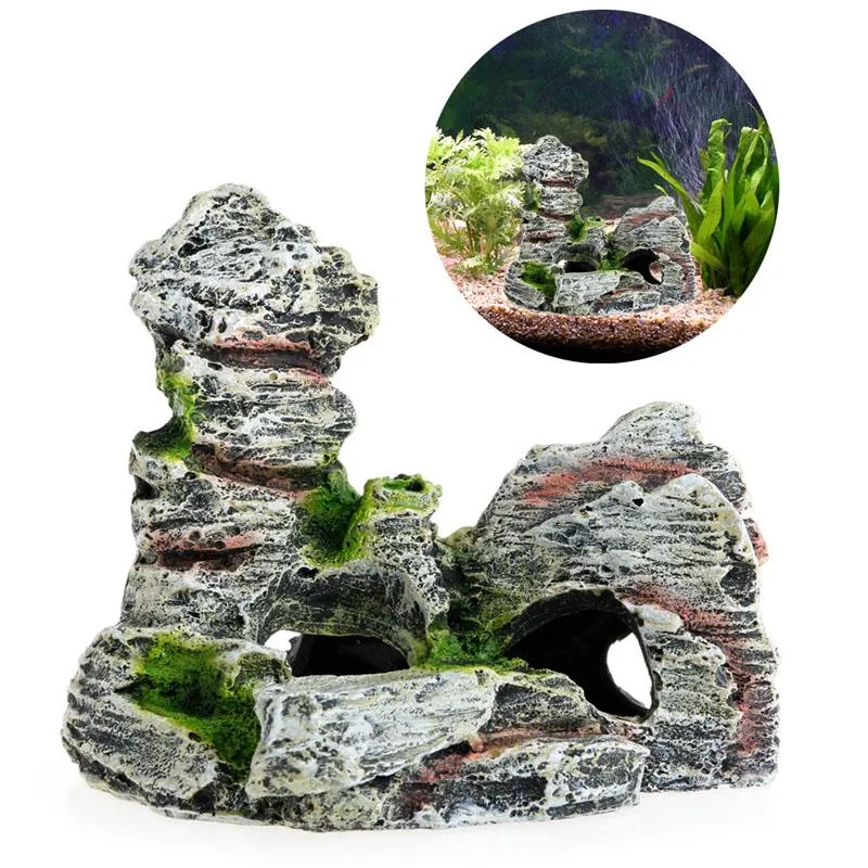 Mountain View Aquarium Rock Cave Tree Bridge Fish Tank Ornament ...
