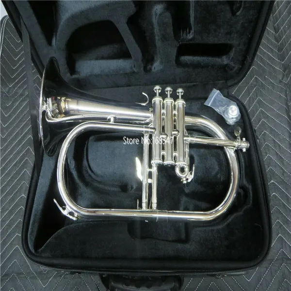 Bb Flugelhorn Silver Plated Brass Bell Instrument - Includes Case ...