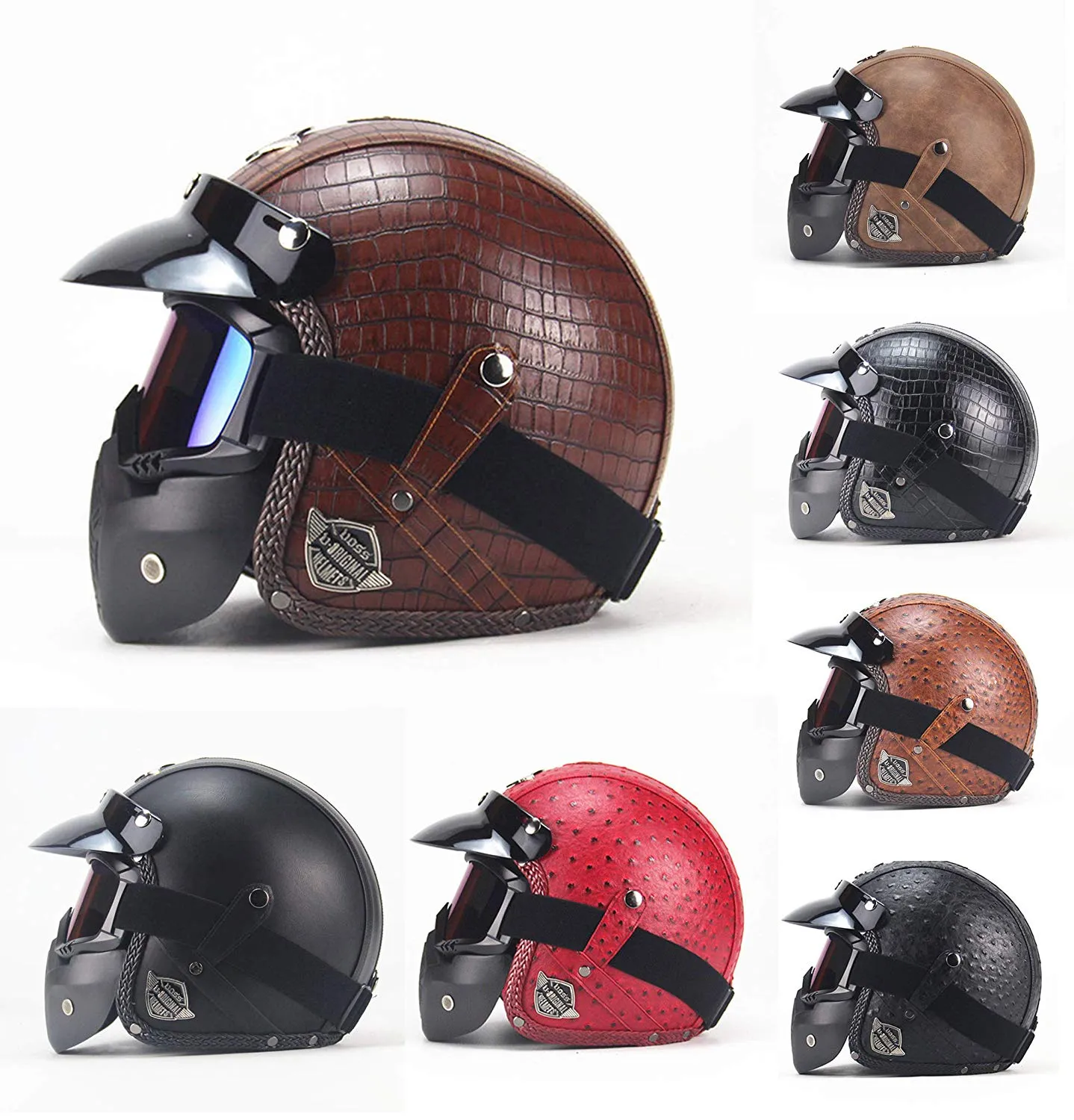 DHgate.com:Vintage Style PU Leather Open Face Motorcycle Helmet with ...