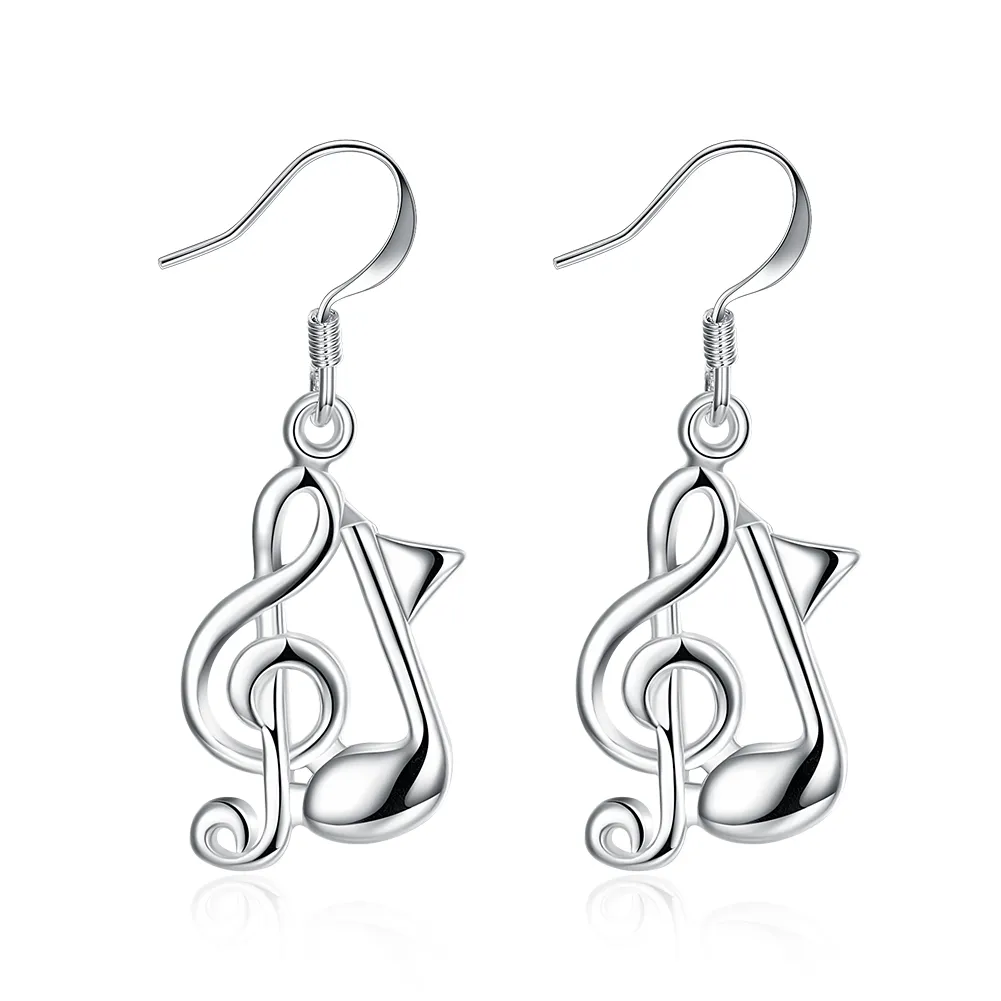 Elegant Silver Dangle Earrings - Music Note Design, S925 Sterling ...