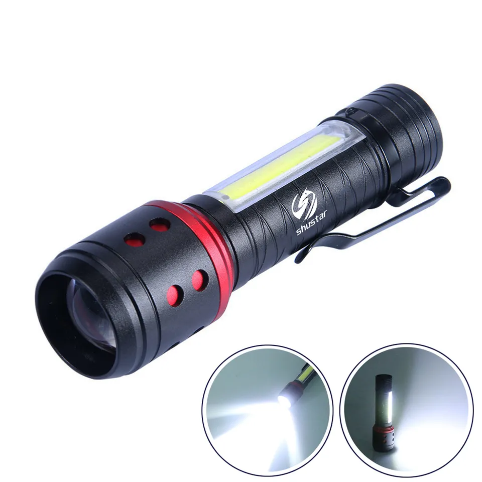 Portable MINI LED Flashlight With COB Side Light 4 Lighting Modes XPE ...
