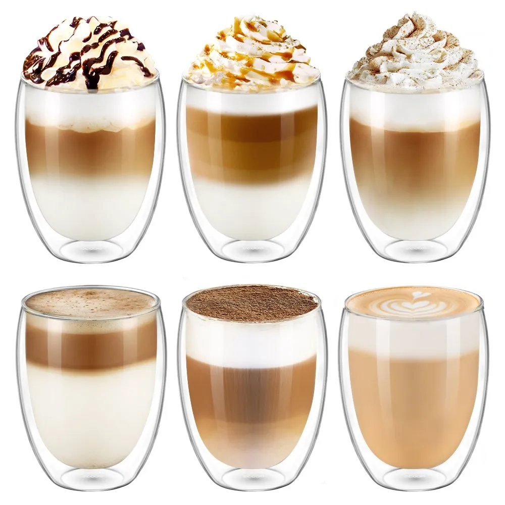 350ml/11.9oz Non Slip Coffee Glass With Lid For Latte, Cappuccino, Milk ...