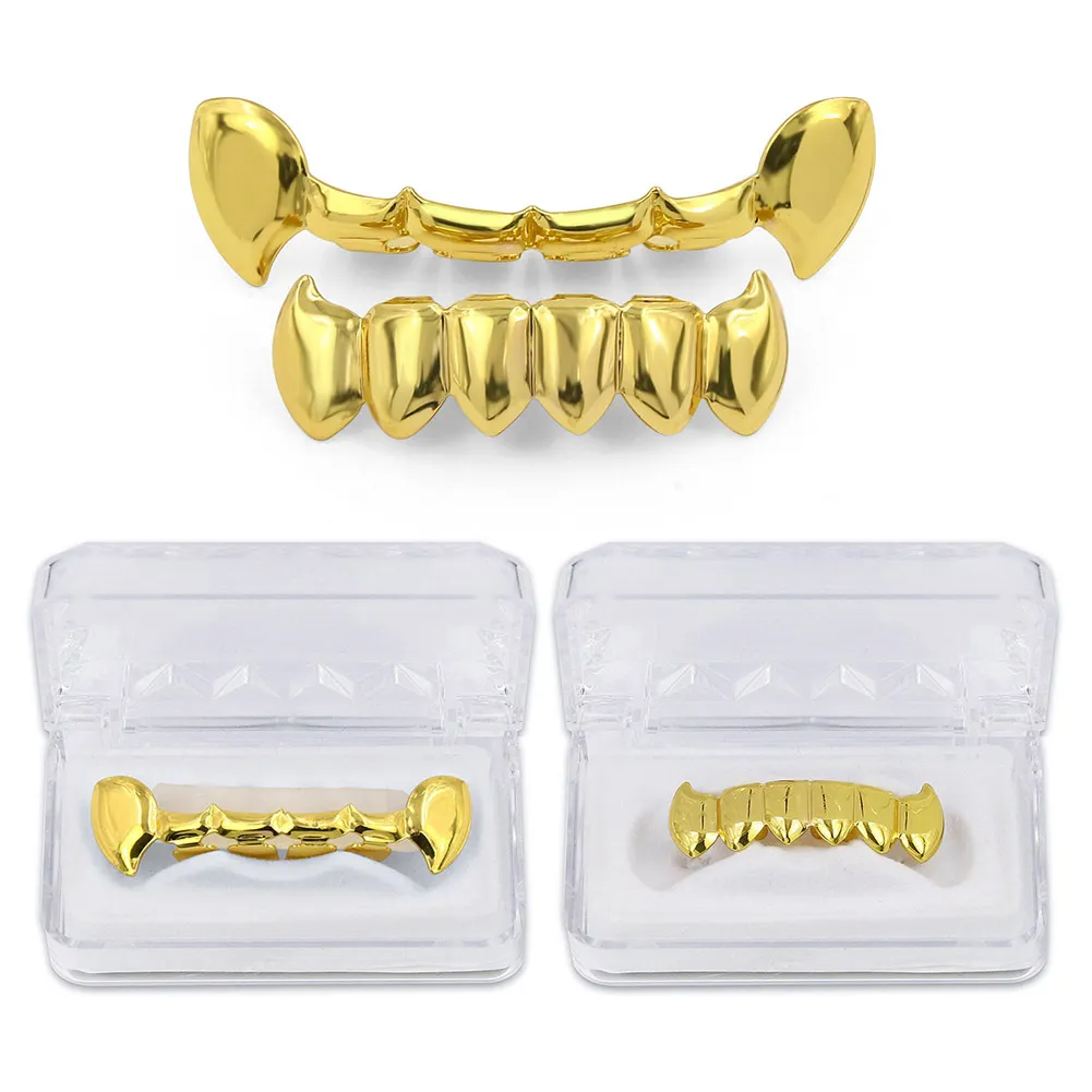 Gold Plated Hip Hop Fang Fake Gold Teeth Grillz Set Slim Half Teeth ...