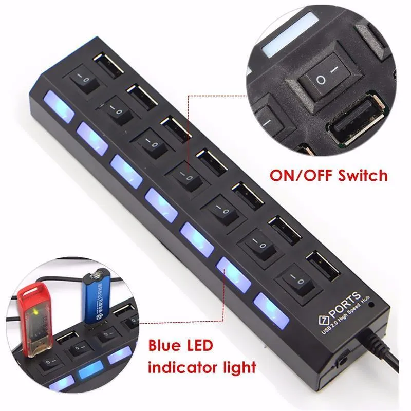 DHgate.com:7-Port LED USB Hub Splitter, ON/OFF Switch, High-Speed Data ...