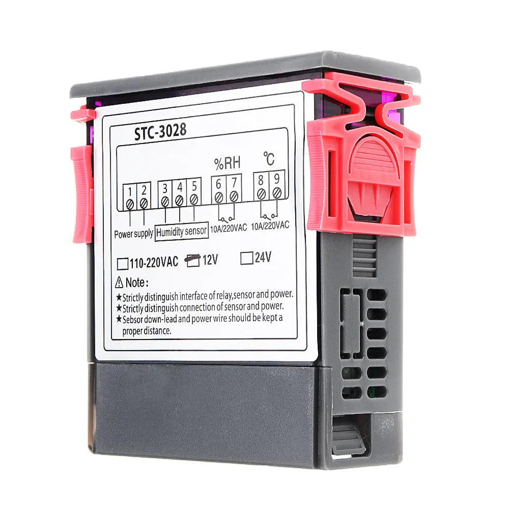 STC 3028 12V 24V DC 10A Digital Temperature Humidity Meter Thermostat LCD Display ...