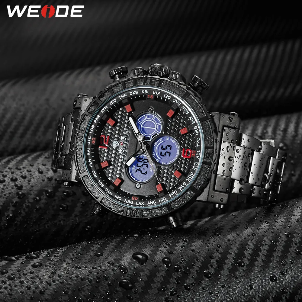 WEIDE Men Business Alarm Chronograph Digital Analog Metal Case Belt ...