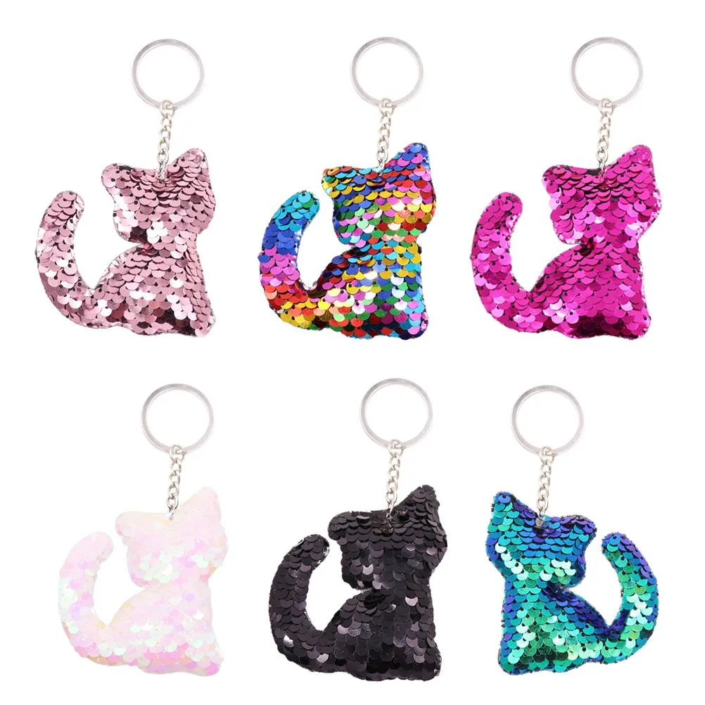 Cat Keychains Colorful Sequin Glitter Key Holders For Car Keys ...