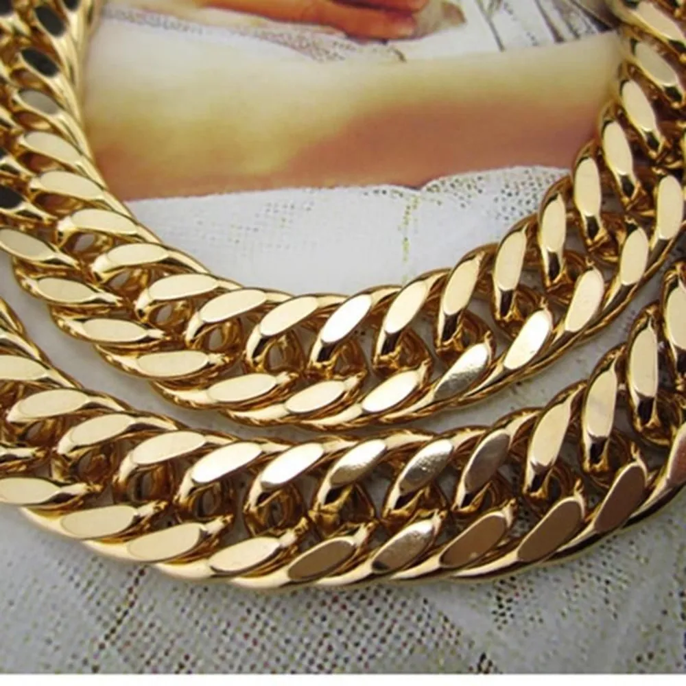 12mm Thick Chunky Heavy Chain 18K Yellow Gold Filled Solid Double Curb ...