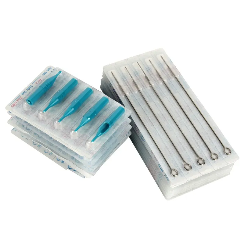 YILONG 7F+7FT 50 Stück Sterile Einweg Tattoo Nadeln + 50 Stück Blaue ...