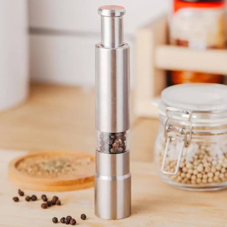 Stainless Steel One Handed Pepper Hand Mill And Salt Shaker Essential ...
