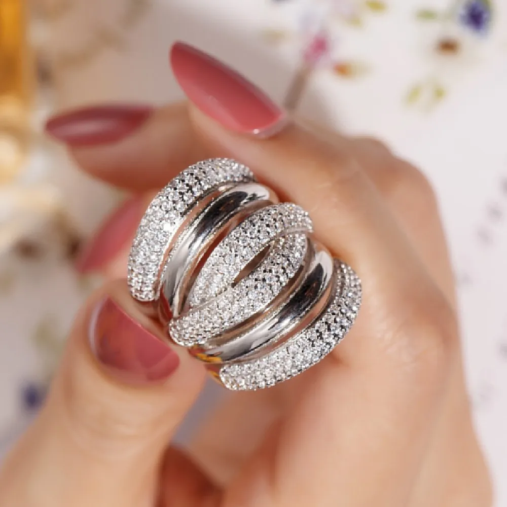 Luxury Silver Cocktail Ring - Gold Plated, 238 Simulated Diamonds ...