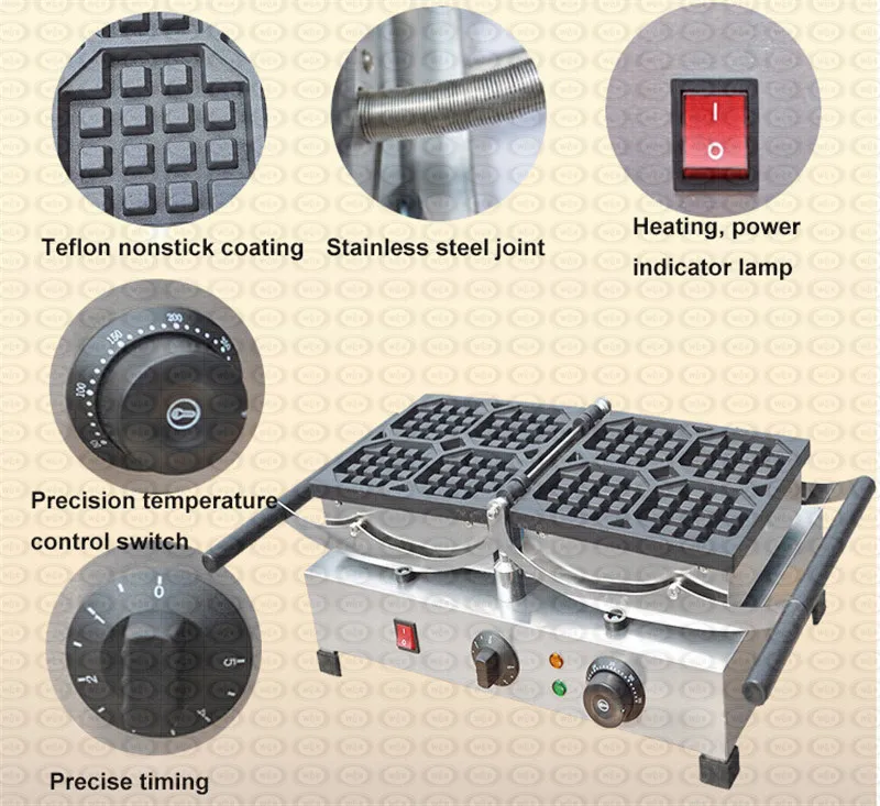 Commercial Waffle Maker Machine: 110V/220V Electric Rotating Belgian ...