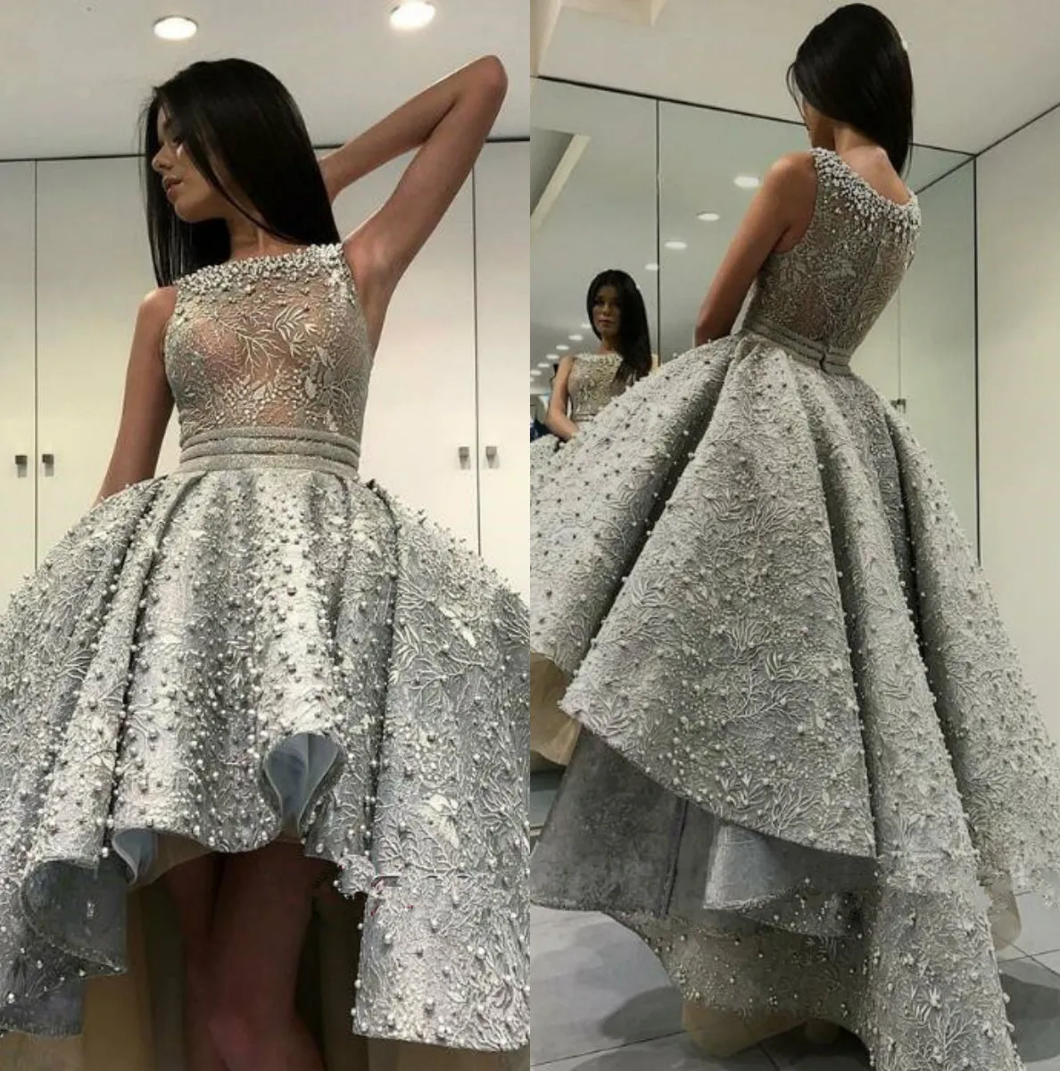 Premium Short High-Low Dress: Jewel Neck Cocktail Gown, Perfect for ...