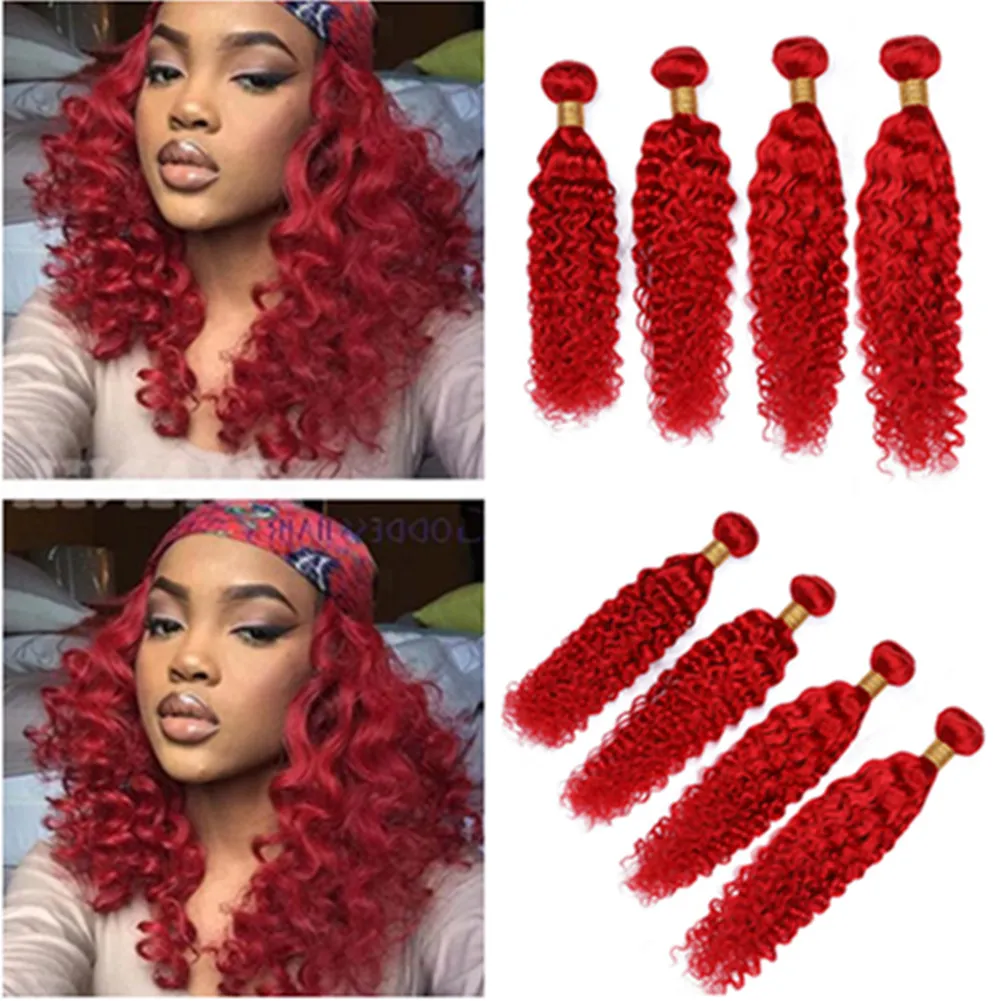 Malaysian Hair Bundles Bright Red Deep Wave Weave, Pure Red Curly Hair ...