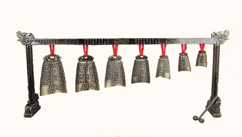 Meditation Gong with Dragon Design - 7 Ornate Bells, Chinese Musical ...