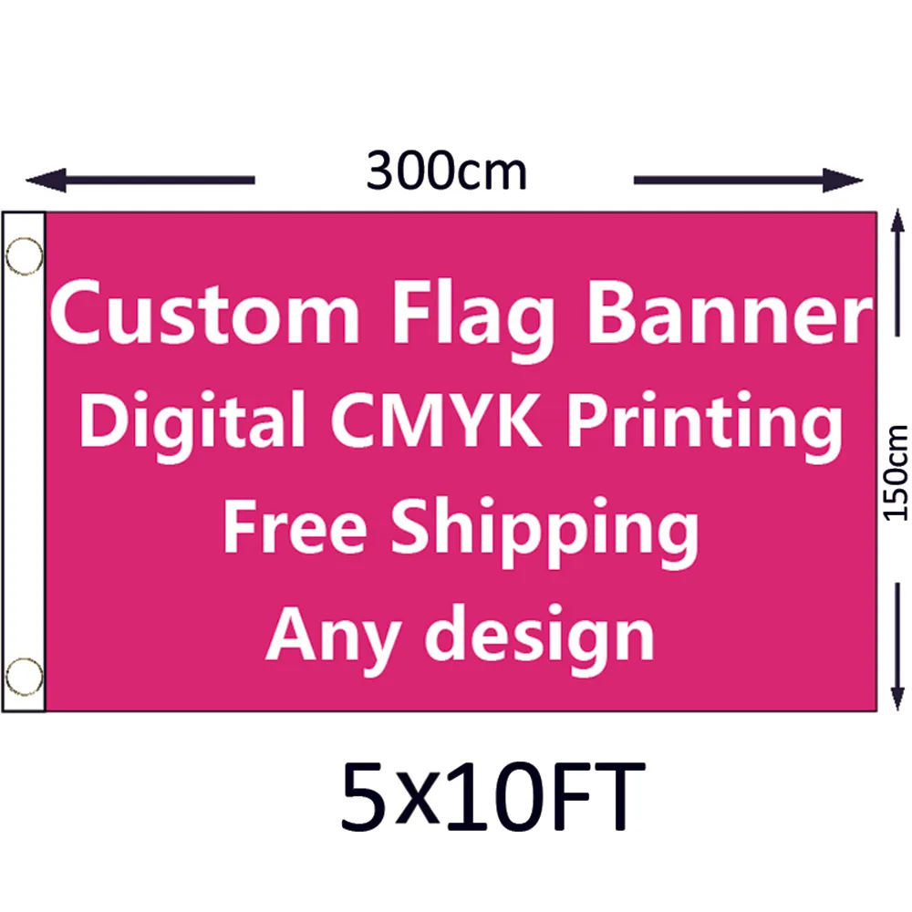 Custom 5x10 FT Flag Banner, 150x300 cm Polyester Advertising Flag ...