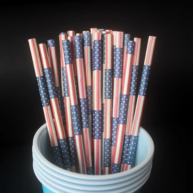 Biodegradable US Flag Paper Straws Environmental Colorful Drinking ...