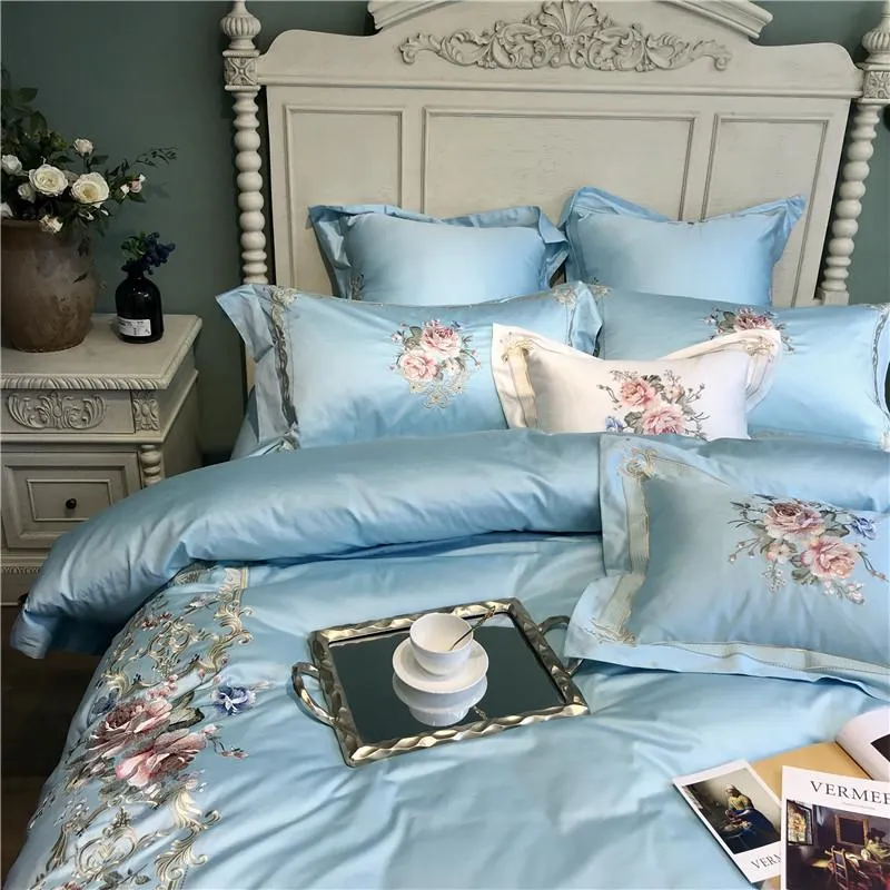 800tc Egyptian Cotton Luxury Embroidery White Floral Bedding Set Queen