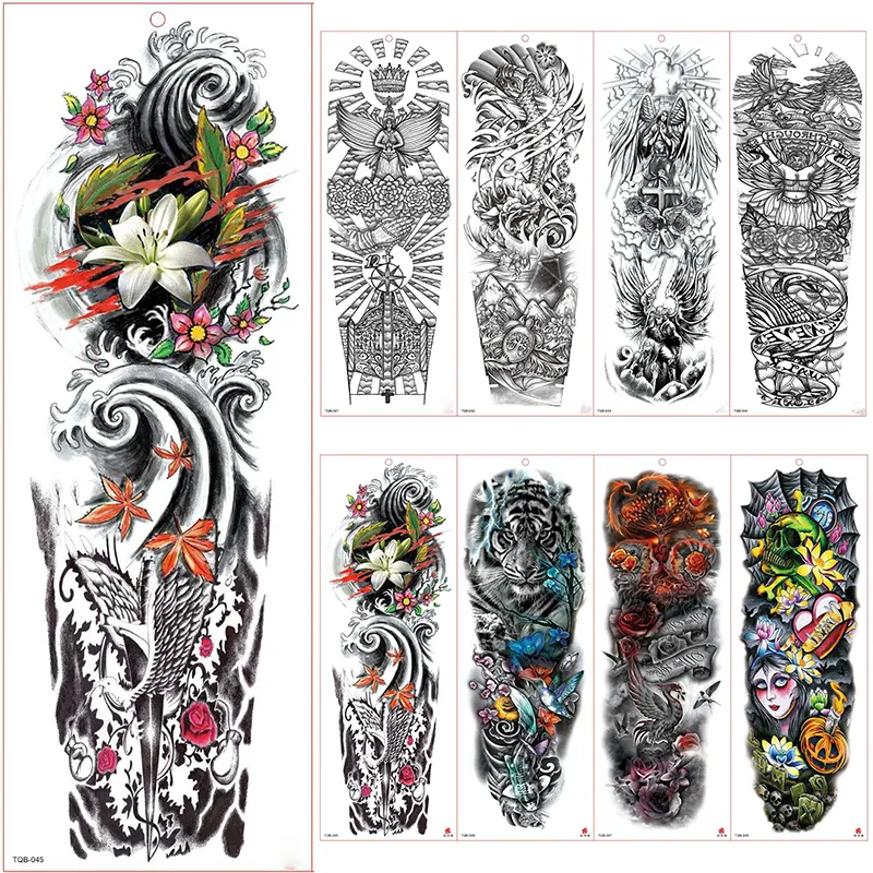 Full Arm Temporary Tattoo Large Waterproof Sleeve Tattoo Sticker, Wavy ...