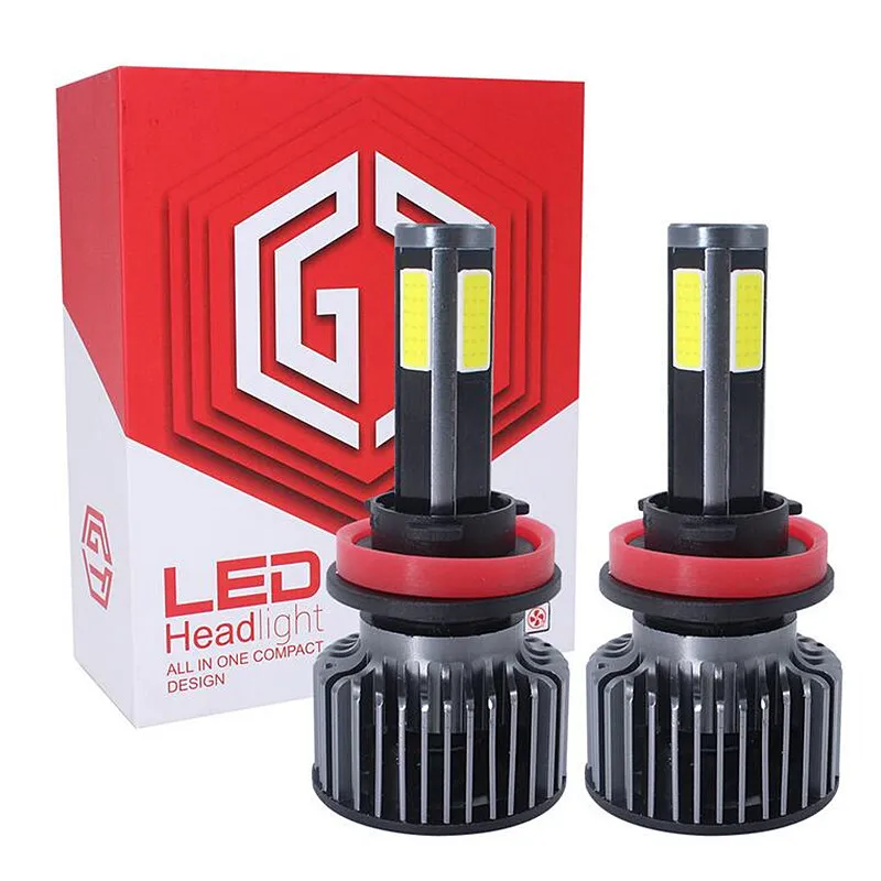 Update GT4 LED Headlight 4-Side COB Chips H1 H7 Halogen Light Bulbs ...