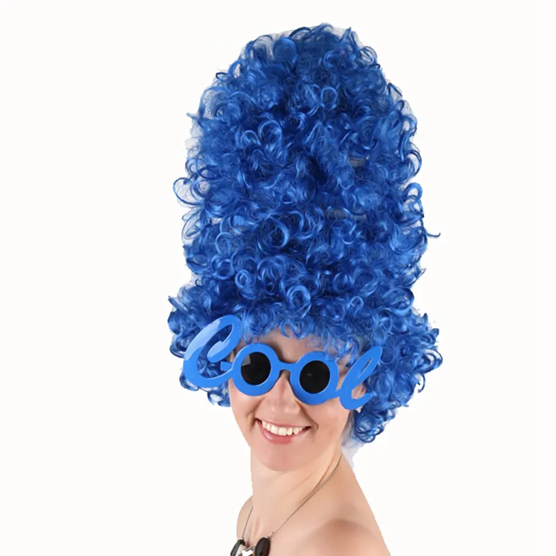 High Blue Curls Wig For Halloween Costume Party Hat Funny Decoration ...