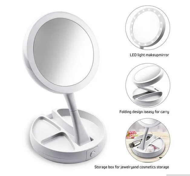 Foldable Round LED Thinkspace Beauty Mirror For Women Portable Desktop ...