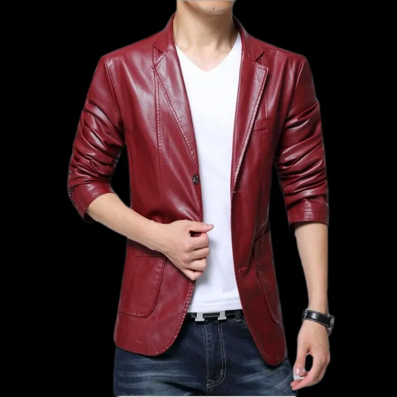 DHgate.com:Retro Mens Large Lapel Faux Leather Blazer - Autumn Slim Fit ...