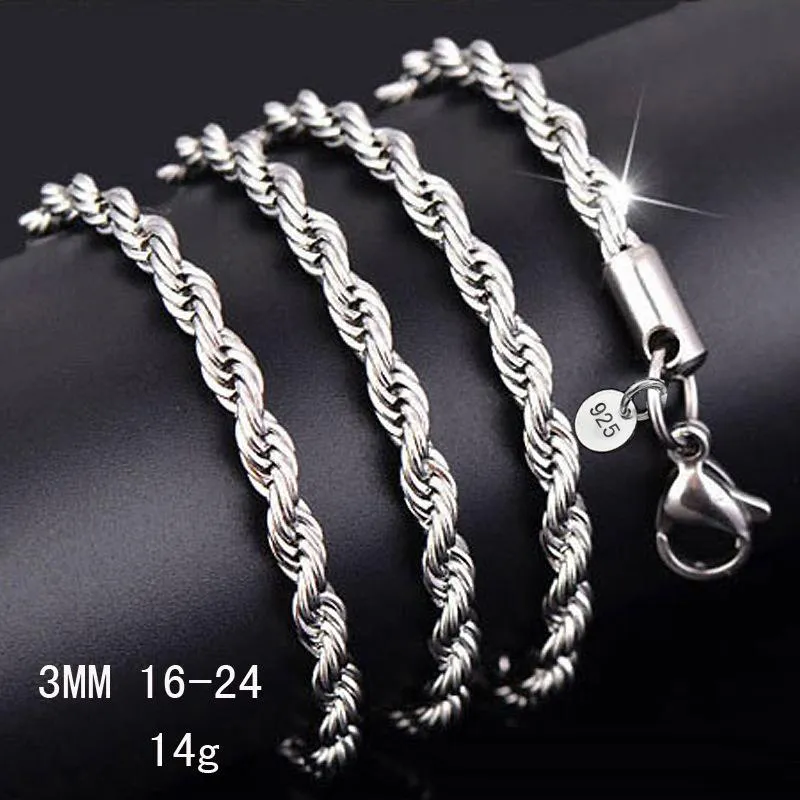 DHgate.com:Exquisite 3MM Twisted Rope Chain Necklaces: Sterling Silver ...