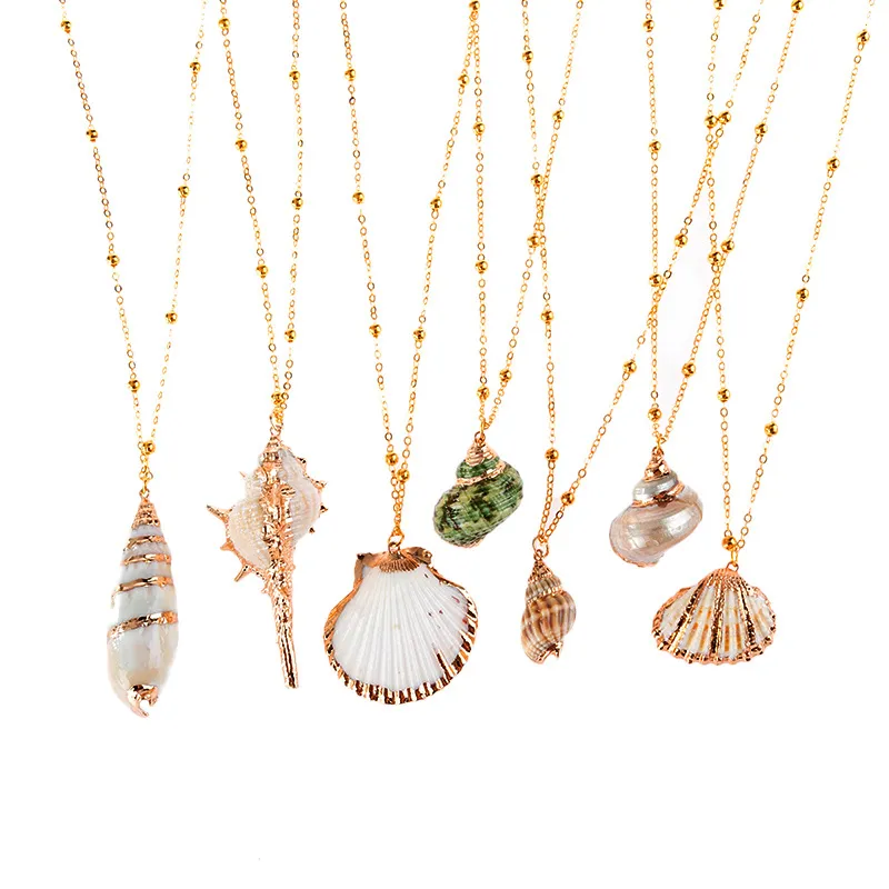 Seashell Charm Necklace: Gold Plated Conch Pendant Necklace ...
