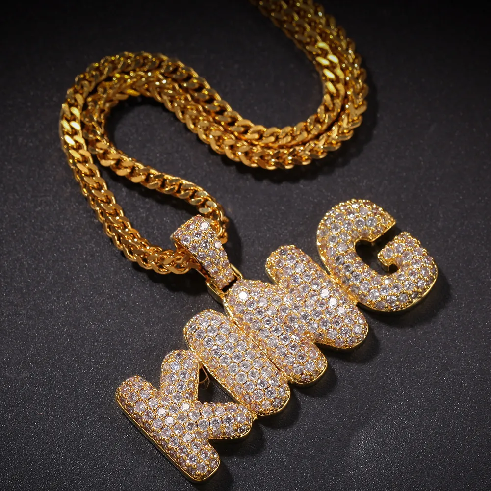 Men s Luxury Iced Out Full Diamond CZ Bubble Letters KING Pendant Chain Necklace Gold Plated Hip Hop Jewelry Gifts for Guys
