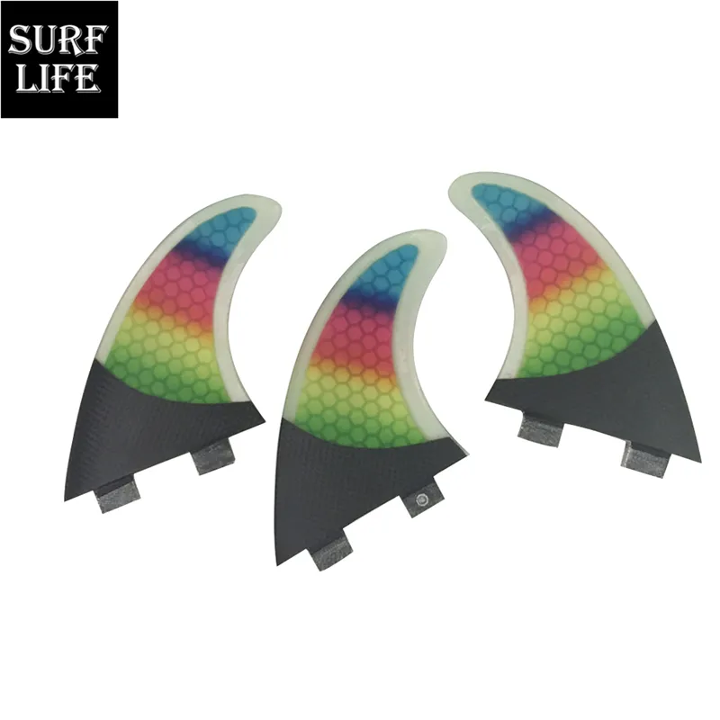 High Performance FCS G5 Surf Fins - Rainbow Half Carbon Fiber Thruster ...