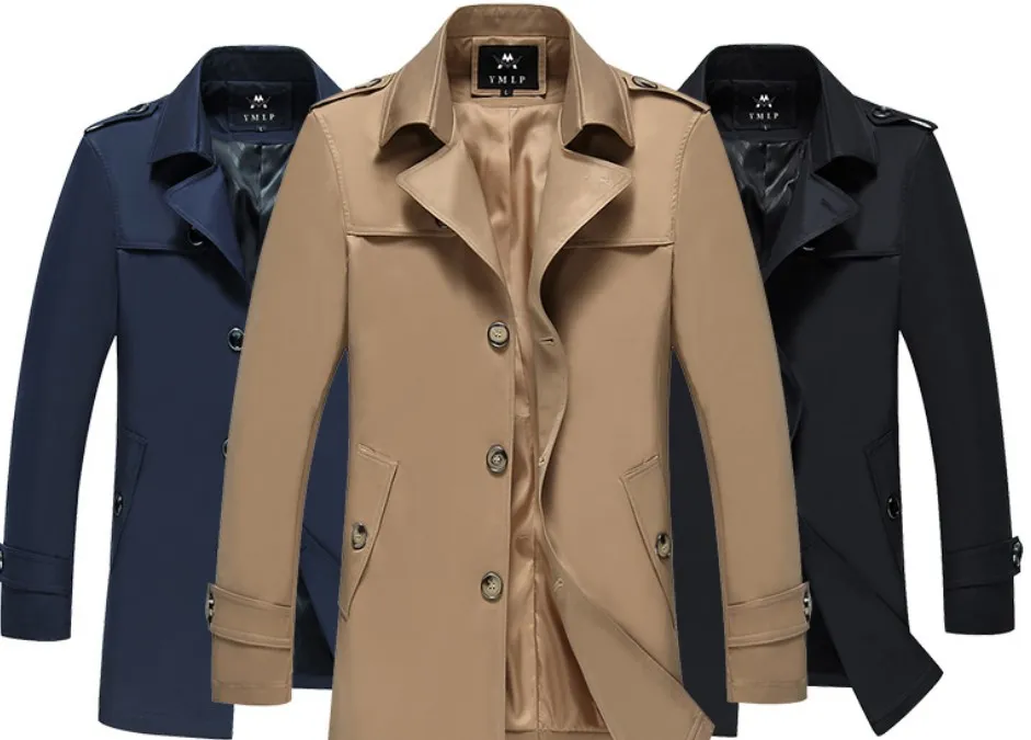 Men's Designer Mens Trench Coat Sale Long Winter Windbreaker In Solid ...