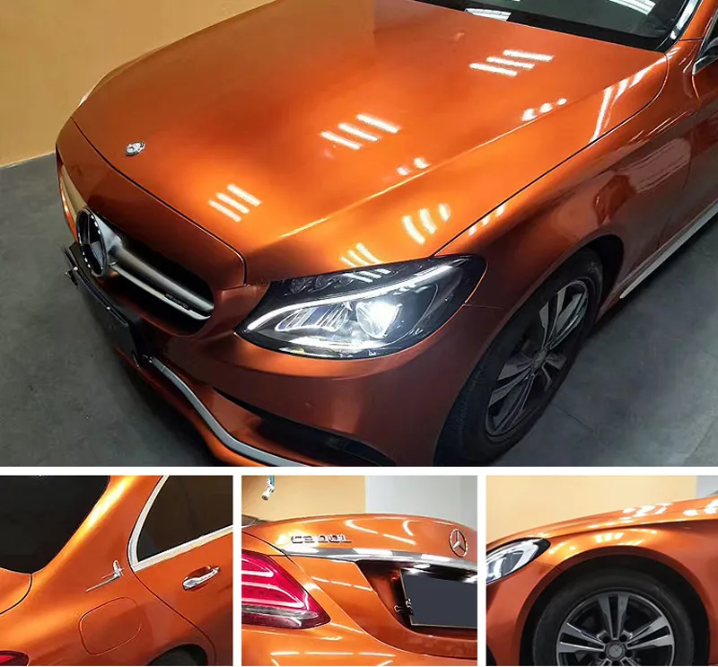 Premium Glossy Metallic Orange Vinyl Car Wrap With Air Bubble Gloss And ...