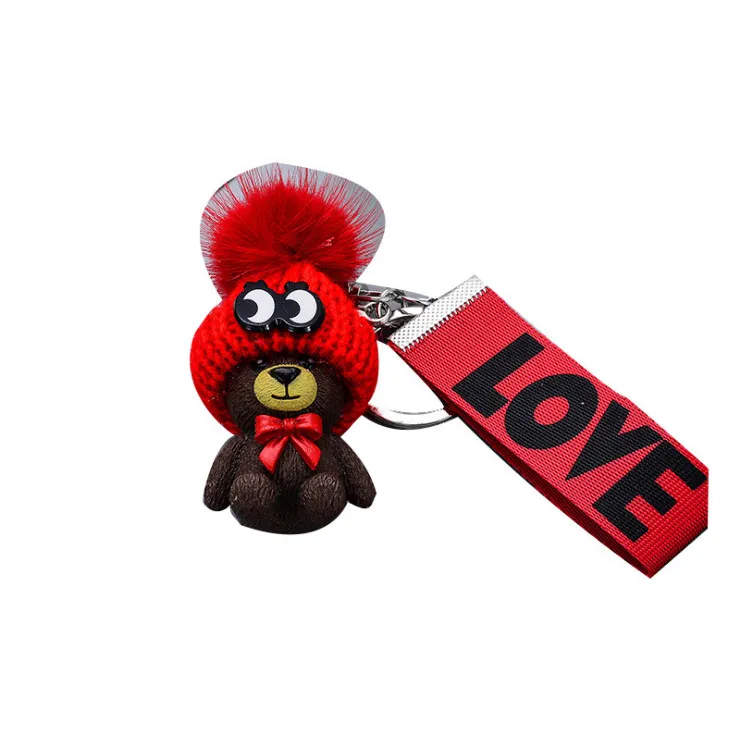 New LOVE Ribbon Teddy Bear Key Chain Mink Bear Key Chain Creative Plush ...