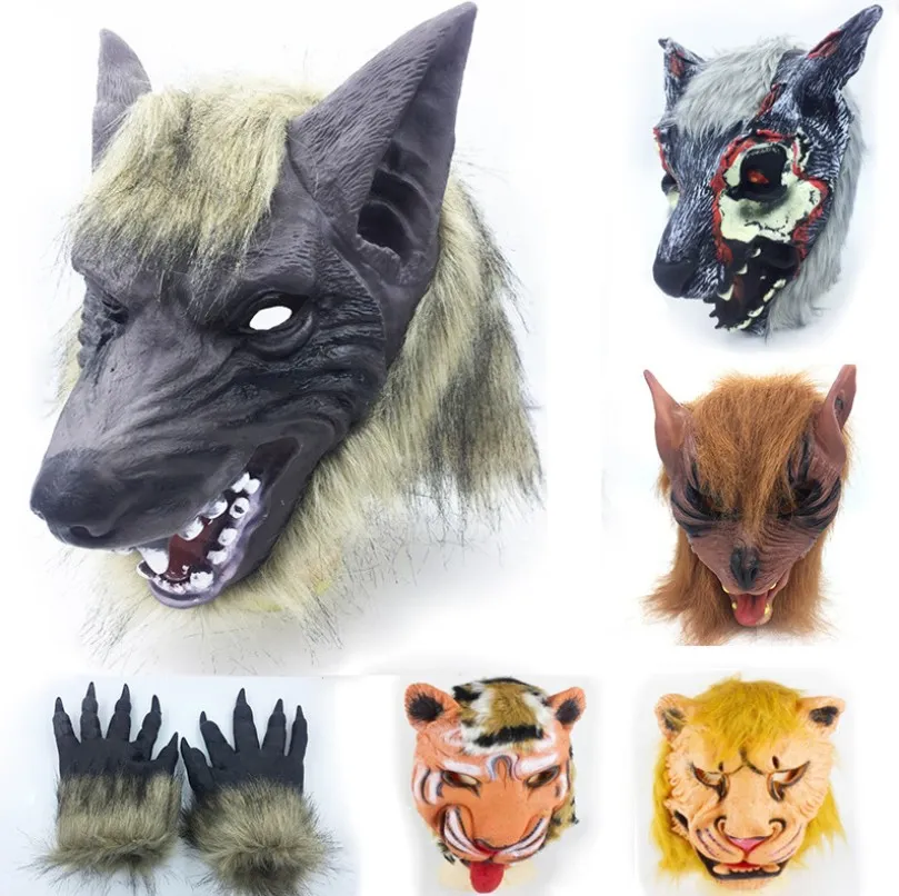 Cosplay Latex Rubber Wolf Tiger Wolf Lion Head Hair Mask Gloves Unisex ...