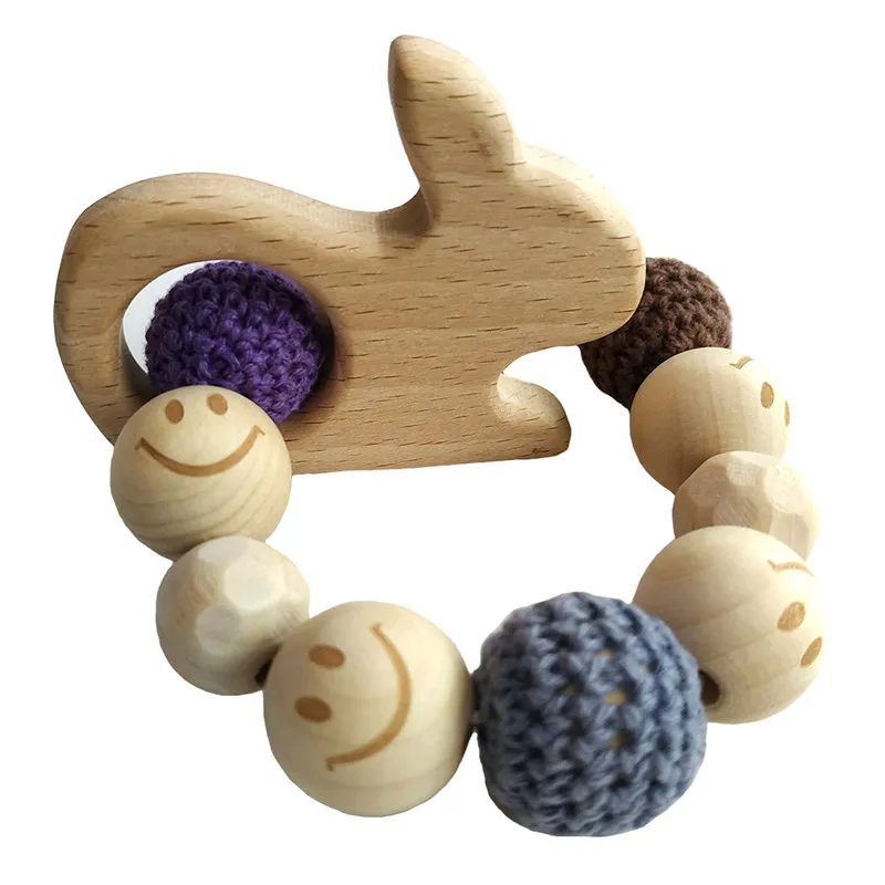 Baby Teething Bracelet Natural Wood Teether Silicone Beads Baby Teether ...
