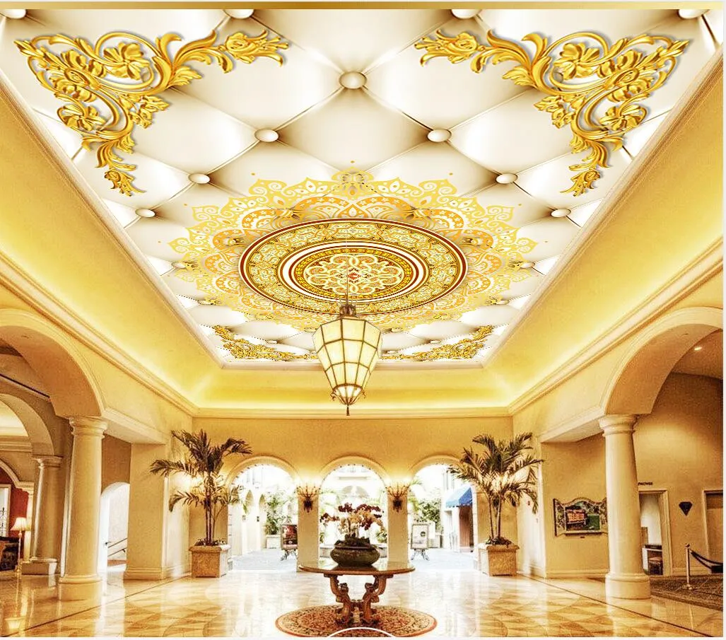 Modern Luxury European Pattern 3D Photo Ceiling Wallpaper With Soft Bag ...