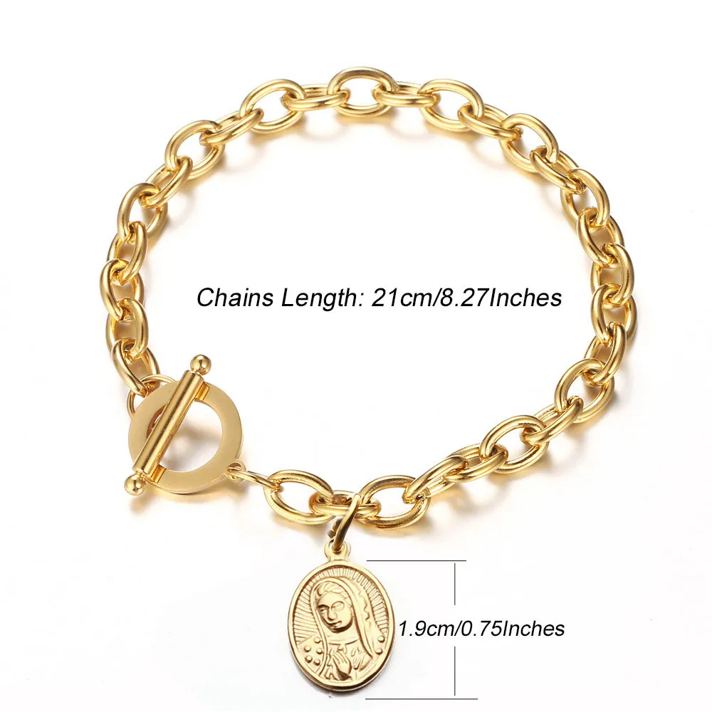 Stainless Steel Oval Tag Initial Charm Bracelet Gold With OT Buckle Coin Round Virgin Mary Design Christian Religious Jewelry For Women From Mina8868 0.86 DHgate.Com