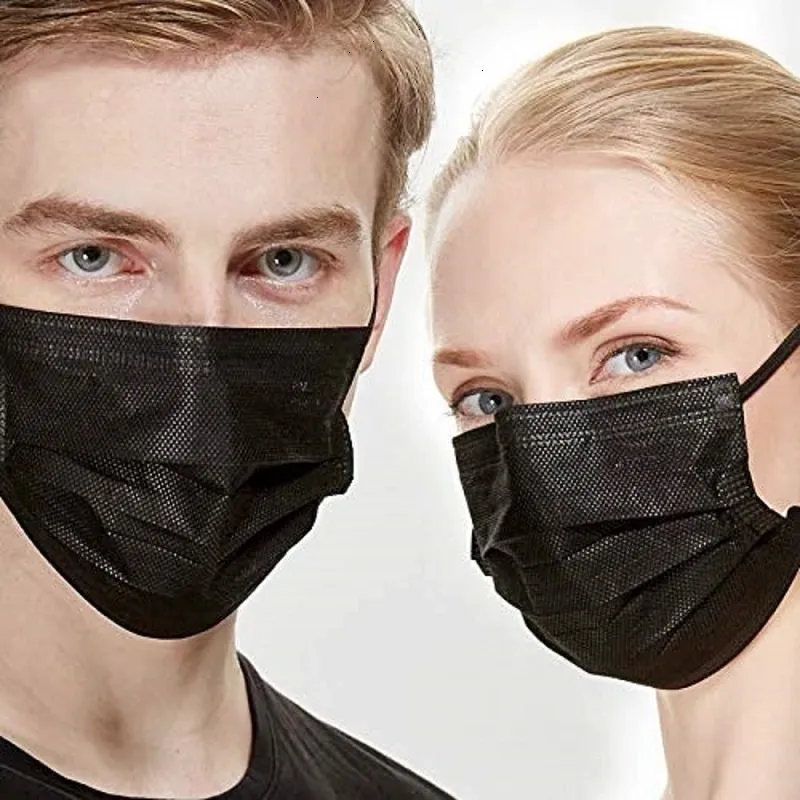 Black Disposable PM2.5 Nonwoven 3 Ply Disposable Black Face Mask For ...
