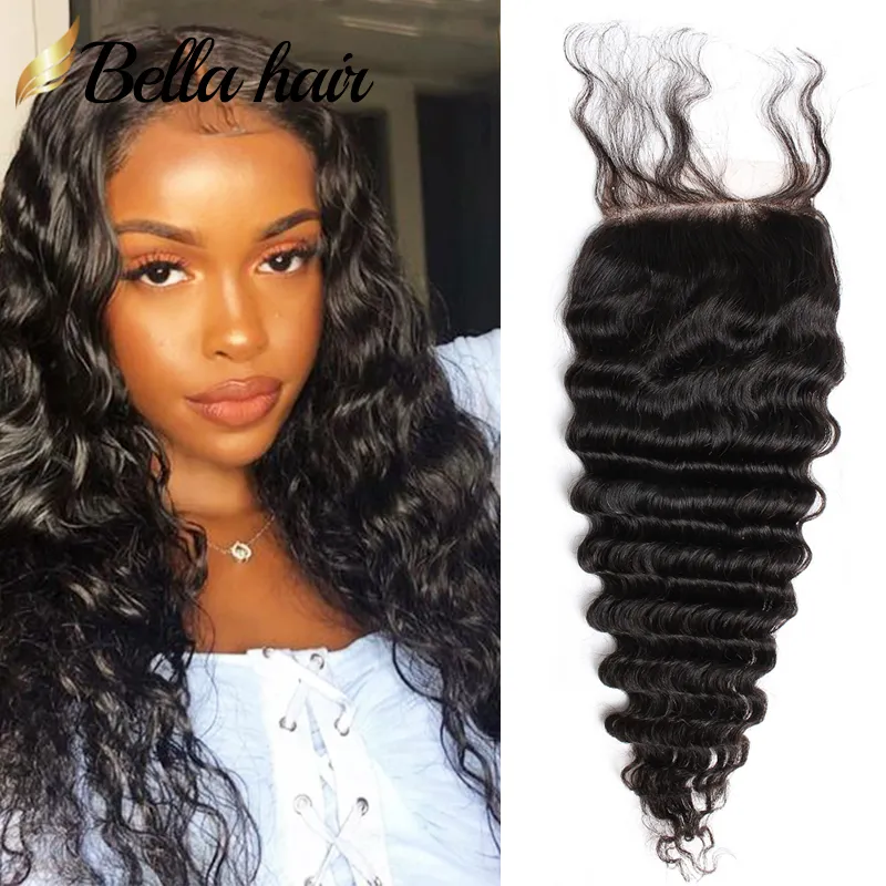 Bella Hair Brazilian Virgin Hair Weave Lace Closure Deep Wave Curly 4x4 ...