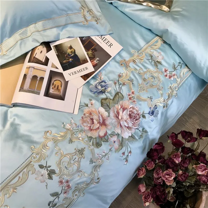800tc Egyptian Cotton Luxury Embroidery White Floral Bedding Set Queen