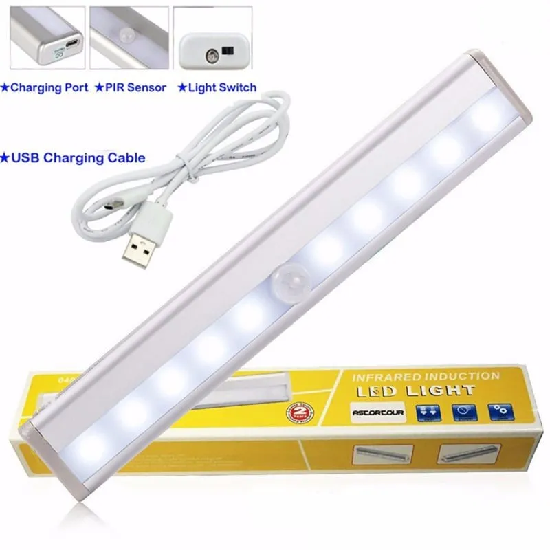 Cordless Under Cabinet Lighting Rechargeable LED Light Bar With Motion ...